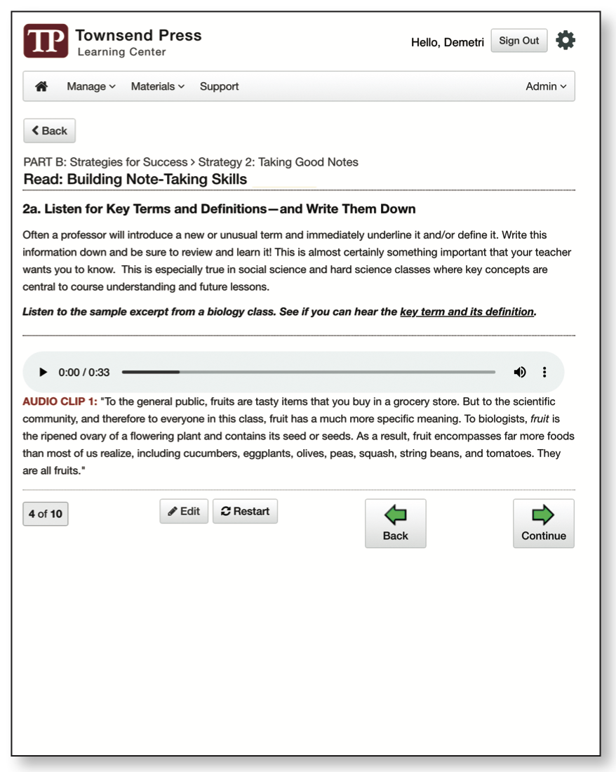 Stepping Up (printed textbook) - Townsend Press